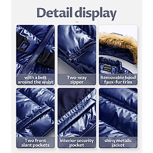 CREATMO US Women's Long Puffer Bubble Coat Hooded Jacket Shiny Puffer Plus Size Coat Navy 3XL