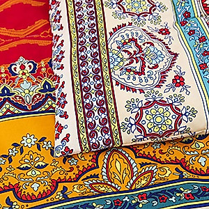 WONGS BEDDING Bohemian Quilt Set and Comforter Set Queen, Boho Striped Pattern Printed Quilt Coverlet for All Season, Soft Microfiber Boho Bedspread Set 90"x96"(3 Pieces, Queen)