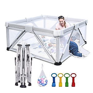 Baby Playpen Foldable, Heyo.Ja Large Play Yard, Playpen for Babies and Toddlers, Play Pens for Babies and Toddlers with Gate, Indoor & Outdoor Portable Play Pen (47"×63")