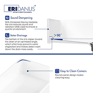 Eridanus 21 inches Kitchen Sink, Utility Farmhouse Sink, Prep and Bar Sink, Laundry Sink, 20-7/8" x 14-9/16" x 7-7/8"