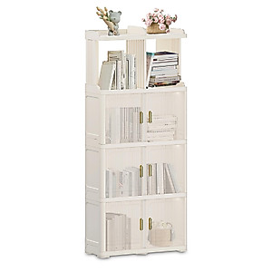 MU TU HD 5 Tier Bookcase with Doors, Floor Standing Bookshelf with Storage, Display Storage Book Shelf Organizer Storage Shelves for Bedroom Bathroom Kitchen
