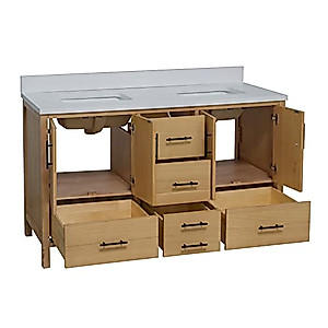 Kitchen Bath Collection California 60-inch Double Bathroom Vanity (Matte White/Blonde): Includes Blonde Cabinet with Matte White Countertop and White Ceramic Sinks