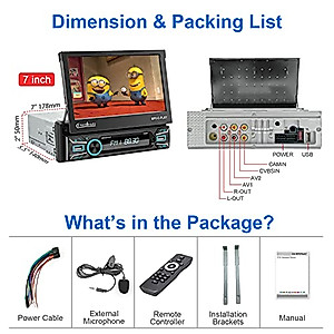 Single Din Touchscreen Car Stereo Wireless CarPlay Android Auto 7 Inch Motorized Flip Out Car Radio Player Mirror Link Flip Up Retractable Touch Screen Head Unit FM Car Audio Receiver USB/TF/AUX Port