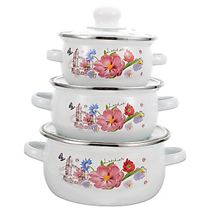 GANAZONO 3Pcs Enamel White Cooking Pot wear-Resistant stockpot Delicate Soup Pot Vintage Soup Pot Soup Pot with lid Vintage stockpot Multipurpose Pot Old Fashioned Cooking Utensils