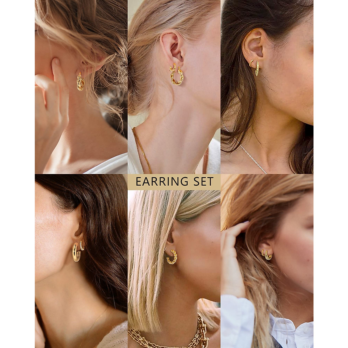 Adoyi Gold Hoop Earrings, Small Gold Hoops Earrings Chunky Huggie Hoop Earrings Set for Women 14K Gold Plated Lightweight Jewelry Birthday Christmas Gifts for Her 3/6/9 pairs