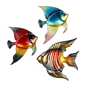 FANWNKI Set of 3 Metal Fish Wall Decor Art Outdoor Indoor Sculpture Hanging for Pool Home Porch Fence Garden