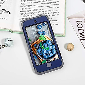 iPod Touch Case with 2 Screen Protectors, IDweel 3 in 1 Hard PC Case + Silicone Shockproof for Kids Heavy Duty Hard Case Cover for 2019 iPod Touch 7th/6th/5th Generation, Navy Blue + Gray