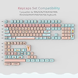 XVX PBT Keycaps Pink Cute Keycaps, 5-Side Dye-Sublimation Custom Keycaps Cherry Profile 144 Keys Keycaps Set for 61/64/68/84/87/100/104/108 Cherry MX Mechanical Keyboard