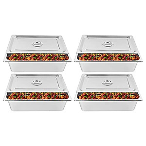 LOYALHEARTDY 4 Pack Hotel Pans 4" Deep Steam Table Pan Full Size with Lid 20" L x 12" W Stainless Steel Hotel Pan for Food Warmer Cooking Heat (4 Pack Table Pan)