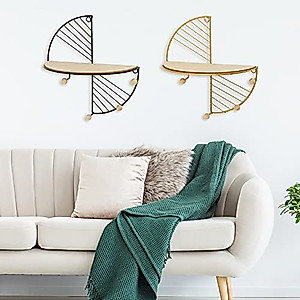 Mersuii Floating Shelves Wall Mounted Half Round Metal Shelf, Wood and Metal Decorative Shelving for Bathroom Living Room Kitchen Bedroom