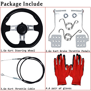 Wadoy Go Kart Brake Throttle Pedals with Automotive Steering Wheels, Upgrade 71" Cable with Return Springs Kit, Go Kart Accessories Go Kart Steering Kit