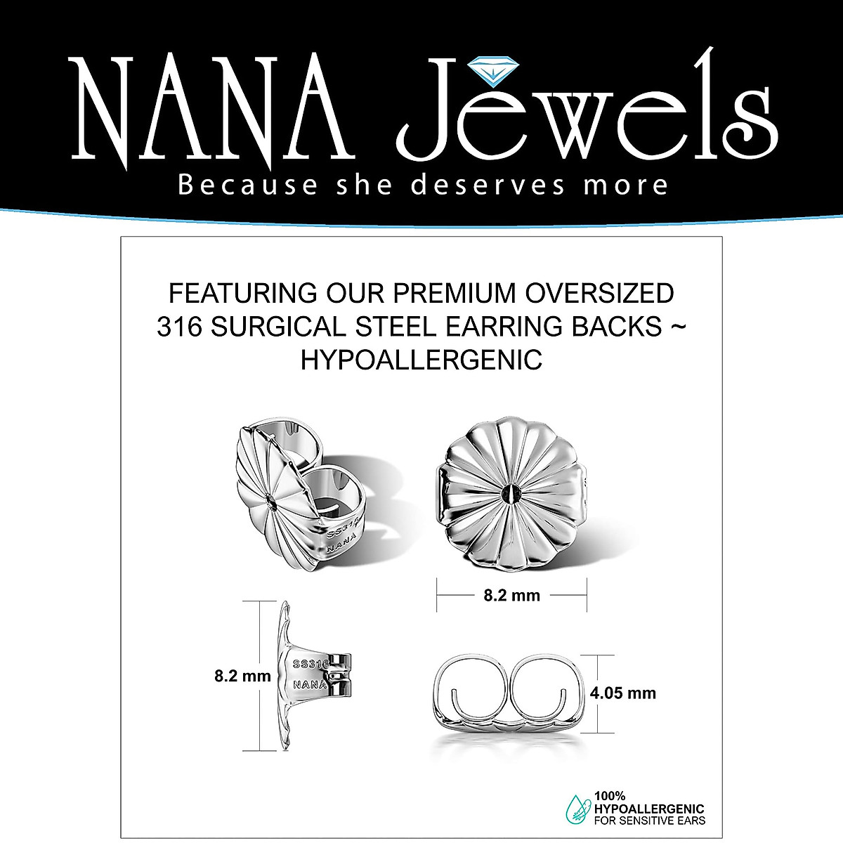 NANA Jewels Womens 925 Sterling Silver 7.5mm-3.00ct Rhodium Plated, Hypoallergenic Round Halo Stud Earring