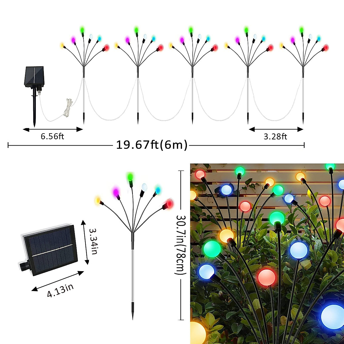 Foreimie 5 Pack Solar Firefly Lights Outdoor Waterproof,Solar Starburst Swaying Lights,2 Modes,30-LED Solar Garden Lights,Christmas Decorative Stake Pathway Lights Landscape Lights (Multicolour)