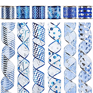 MEEDEE Christmas Ribbon 2.5 Inch 6 Rolls 36 Yards Royal Blue Wired Ribbon Bulk Silver Blue Christmas Tree Decoration Ribbon Perfect for Gift Wrapping Tree Garland Topper Swag Wreath Bow Lantern Decor
