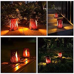 TONULAX Solar Lights Outdoor,Stump On Fire Torch Lights,Flickering Flame Lantern Lights,Solar Powered Landscape Decoration Lighting for Garden Patio Pathway Deck Yard Decor(2 Pack)