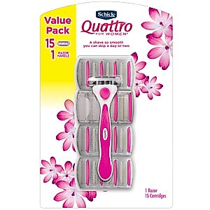 Schick Quattro for Women Razor, Enriched with Aloe and Vitamin E, 15 Cartridges