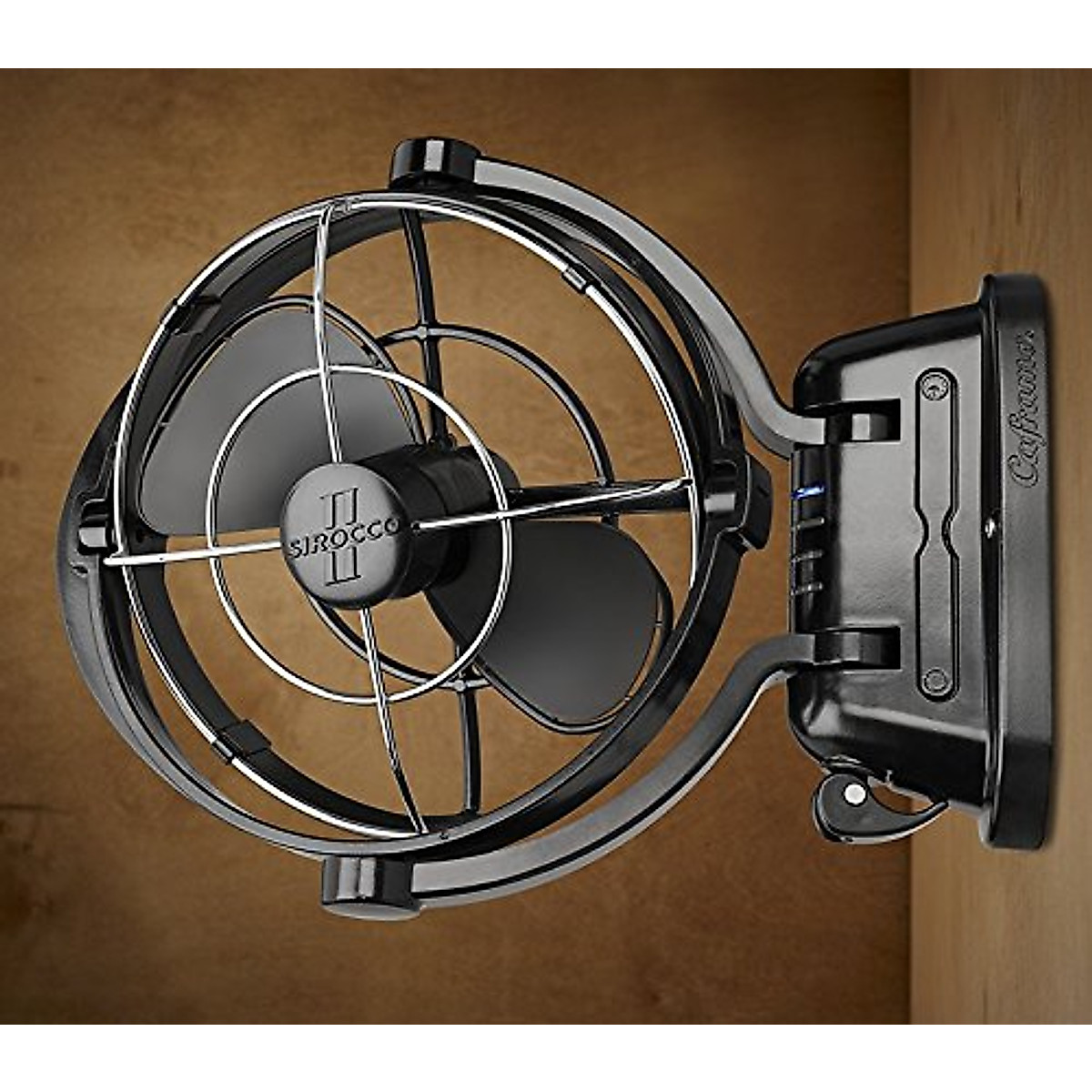 SEEKR Sirocco II™ Fan from by Caframo. 12V/24V Auto-Sensing DC, Omnidirectional Low-Power Draw Fan for Boats and RVs. Hardwire Installation Required. Made in Canada. Black.