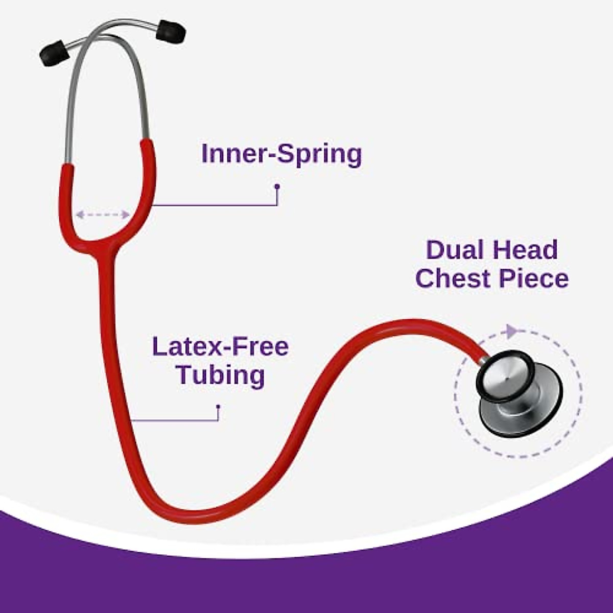 HCS Stethoscope - Premium Stainless Steel - Medical Grade, Clinical Use - 360° Dual Head Chest Piece - Doctors, Nurses, Students, EMT, and Veterinary - Nursing School Essentials - Red Stethoscope