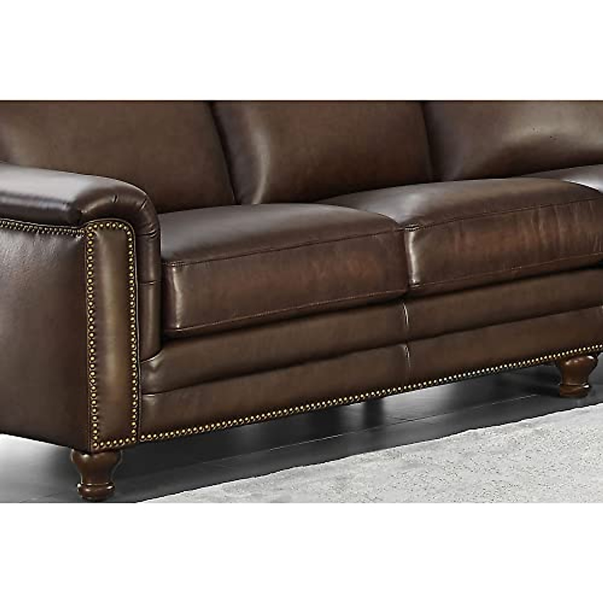 Hydeline Belfast Top Grain Leather Symmertrical Sectional, Caramel Brown, Feather Down, Memory Foam and Springs Seating