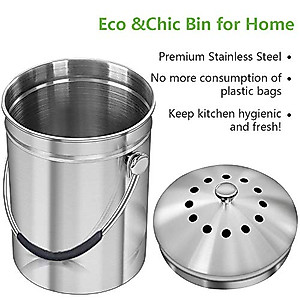 Abakoo 1.6 Gallon Compost Bin Indoor Countertop Kitchen Composter Bin 304 Stainless Steel Waste Pail Kitchen Bin Pail - Includes 4 Filters