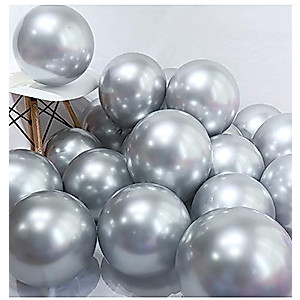 BALONAR 3.2g 12Inch 100pcs Metallic Chrome Balloon in Silver for Wedding Birthday Party Decoration (Silver)