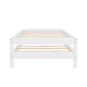 Merax Modern Solid Wood Bed Frame Mattress Foundation, Stackable Day Bed No Box Spring Needed Twin White