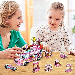 Vatos Girls Building Blocks Toys - 553 Pieces Ice Cream Truck Set Toys for Girls 25 Models Pink Building Bricks Toys STEM Toys Valentines Day Gifts for Kids Girls Age 6-12 and Up