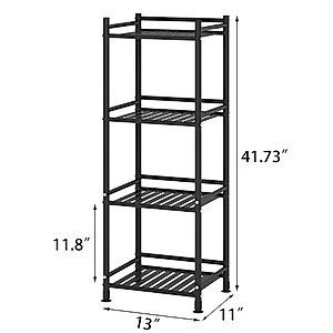 FKUO 4 Tier Metal Bathroom Rack Standing Shelf Unit Kitchen Storage Cabinet Shelf Organizer Plant Stand Display Rack Bookshelf for Living Room (Black, 4 Tier)