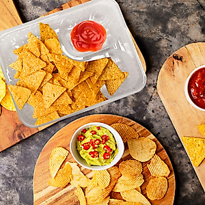 100 Pcs Nacho Trays 22oz, 6"x8" Nacho Tray Disposable Clear Nacho Trays 2 Compartments for Snack Taco Chip