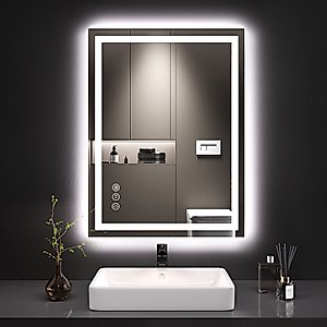 LOAAO 20X28 LED Bathroom Mirror with Lights, Anti-Fog, Dimmable, Backlit + Front Lit, Lighted Bathroom Vanity Mirror for Wall, Memory Function, Tempered Glass, Shatter-Proof, ETL Listed