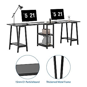 sogesfurniture Two Person Desk, 94.5” Double Computer Desk with Open Storage Shelf, Double Gaming Computer Desk, Extra Long Table, Writing Study Desk, Black