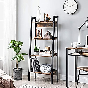 VASAGLE Ladder Shelf, 4-Tier Home Office Bookshelf, Freestanding Storage Shelves, for Living Room Bedroom Kitchen, Metal Frame, Simple Assembly, Industrial, Rustic Brown and Black ULLS054X01