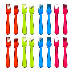 Jawbush 16Pcs Plastic Kids Forks, Reusable Toddler Utensils with Bright Colors, Durable Silversware Set for Lunch Box Camping or Travel, Easy Grips Both for Kids or Adults, BPA Free Dishwasher Safe