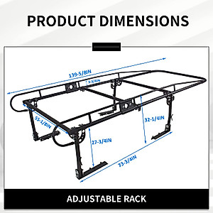 7BLACKSMITHS 1000 LBS Adjustable Truck Contractors Rack Ladder Pickup Kayak Lumber Rack Side Bar Long Cab Full Size 60"(W) x 138"(L) x 34"(H) (You Will get 2 Boxes)