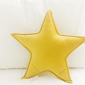 Velvet Pillows - Star Pillow Decorative for Bed - Pillow Bed for Kids - Cute Pillows for Bedroom - Fun Throw Pillows - Star Plush (Medium 15" x 15", Mustard Star) (Mustard Star)
