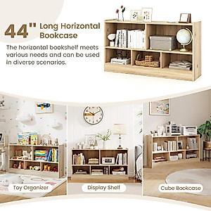 SILKYDRY 5 Cube Bookcase, 2-Tier Open Storage Cabinet, Horizontal Bookshelf for Organizer, Wooden Display Book Shelves for Home Office, Classroom (Natural, 5 Cubes)