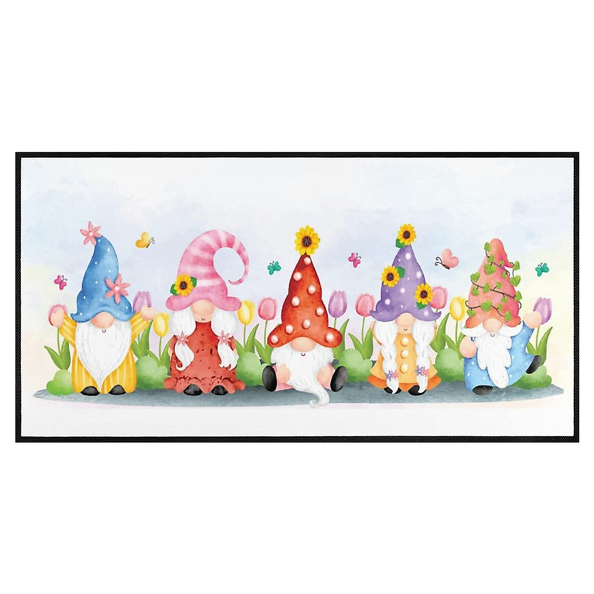 Cute Gnome with Flower Kitchen Rug Non-Slip Kitchen Mats Spring Bath Runner Doormats Area Mat Rugs Carpet for Home Decor 39" X 20"