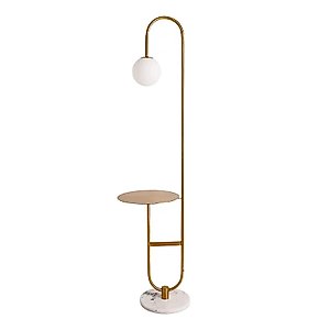JKTOLKY LED Gold Floor Lamp, Marble Base Floor Lamp, Modern 60.2" Tall Standing Lamps for Living Room - Stand Up Arching Lamp with Black Double Shade and Marble Base for Bedrooms