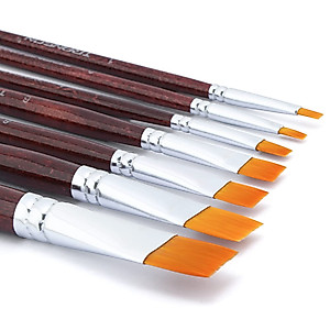 Transon Flat Paint Brush Set 7pcs for Acrylic Watercolor Gouache Oil and Body Painting