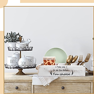 Paper Plate Holder Kitchen Countertop Plate Organizer Utensil Holder Rustic Utensil Caddy Paper Plate Dispenser Cutlery Holder Farmhouse Kitchen Decor with 4 Compartments for Flatware Spoon