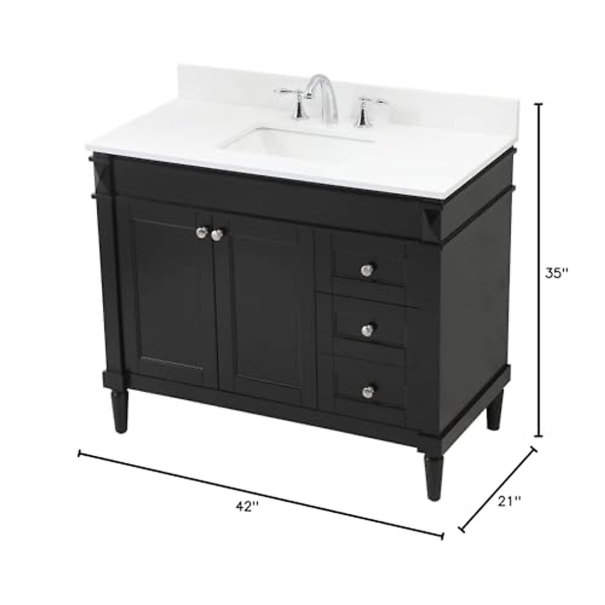 Elegant Decor Indoor Modern Under Sink Bathroom Fixtures Storage Organizer Cabinet 42 inch Single Bathroom Vanity - Black with backsplash