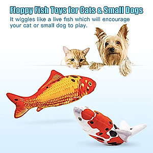 TOOGE 2 Pack 11" Floppy Fish Cat Toys with SilverVine and Catnip for Indoor Cats for Small Dogs Interactive Automatic Flopping Fish Cat Kicker Toys for Cats Puppy Small Dog