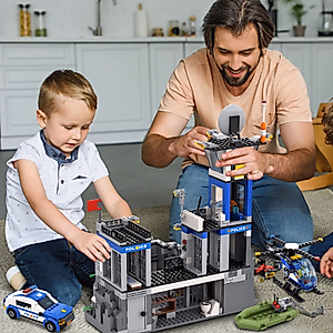 City Police Prison Island Building Blocks Set, Police Station Building Toy Kit with Police Car Drone Helicopter Boats, Best Preschool Toys Gift for Kids, Boys, and Girls Aged 6+ (946 Pieces)