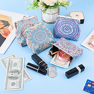 Oyachic 4 Pcs Mandala Coin Purses,PU Leather Change Purse,Vintage Wallets with Clasp Kiss-lock,Cute,Small Clutch Pouch for Woman Girls