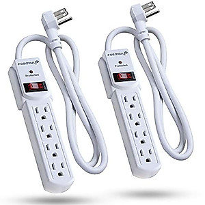 Fosmon Surge Protector Power Strip Flat Plug, 4-Outlet Splitter Extender 1875 Watt 490 Joules, 3FT Extension Cord Wall Mount with 3 Prong - ETL Listed (2 Pack)