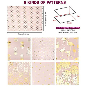 WRAPAHOLIC Wrapping Paper Sheet - Pink and Gold Foil Design for Birthdays, Wedding, Holiday, Party, Baby Shower - 1 Roll Contains 6 Sheets - 17.5 inch X 30 inch Per Sheet
