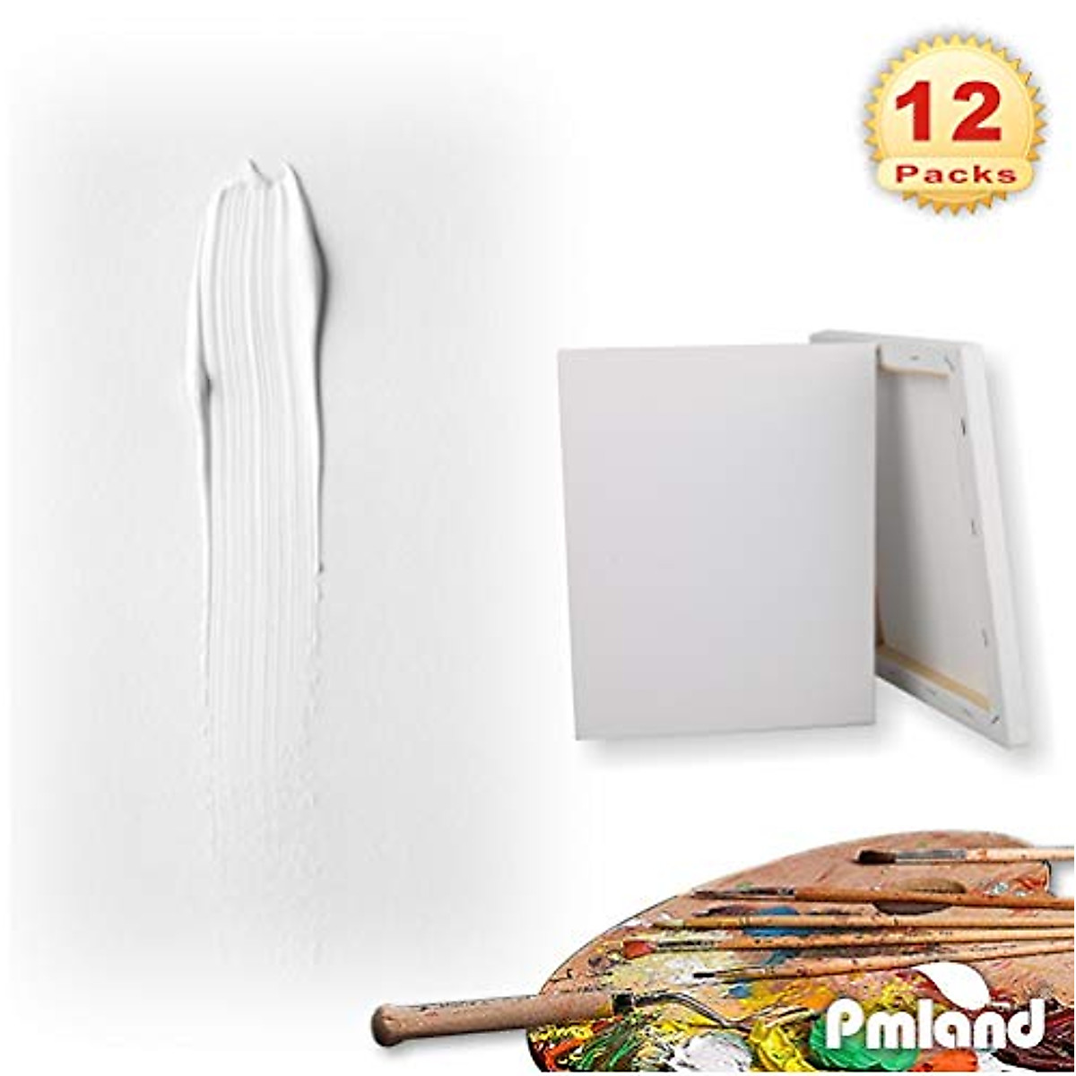 PMLAND Bulk Pack of 12 Stretched Canvas Panels Board for Acrylic or Oil Painting, Artwork, Crafting - 8 x 10 Inch, 5/8 Inch Thick, Individually Wrapped