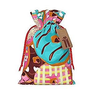 Drawstrings Christmas Gift Bags Donut-Pink-Chocolate-Blue-Mint Presents Wrapping Bags Xmas Gift Wrapping Sacks Pouches Medium