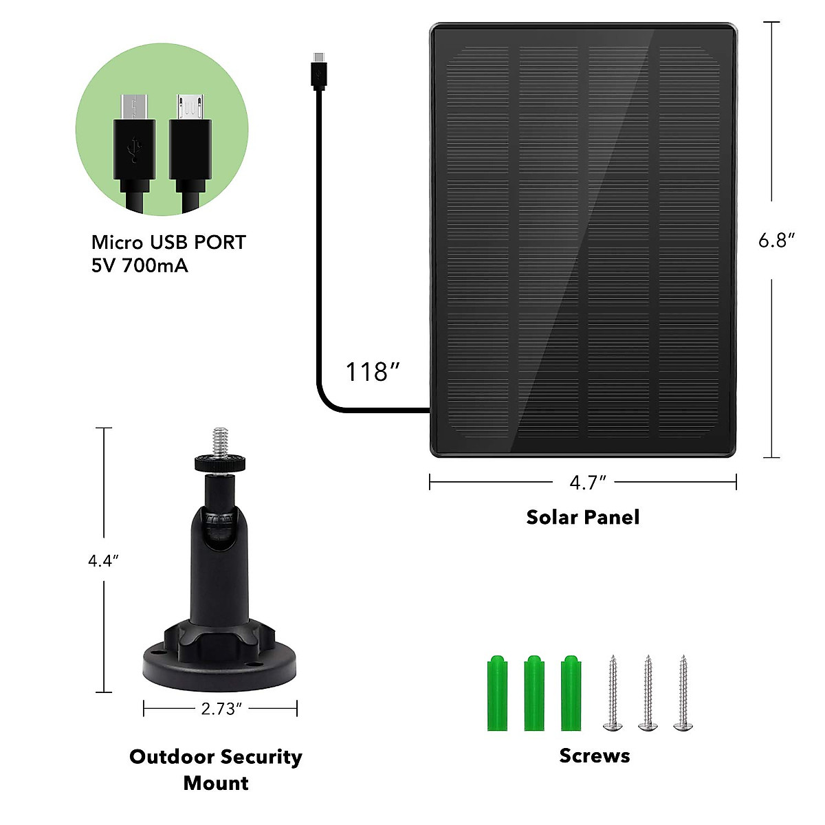2 Pack Solar Panel for Wireless Outdoor Security Camera,Compatible with DC 5V Rechargeable Battary Powered Surveillance Camera, Continuously Power for Outdoor Security Camera,5V 3.5W Micro USB Port