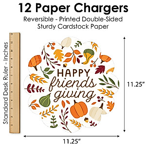 Big Dot of Happiness Fall Friends Thanksgiving - Friendsgiving Party Round Table Decorations - Paper Chargers - Place Setting For 12